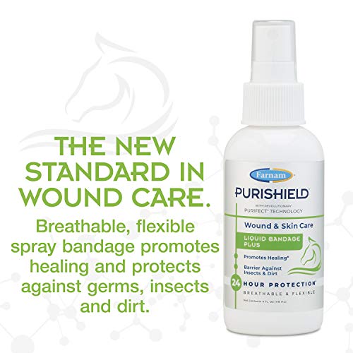 Farnam Purishield Horse Wound Care Liquid Bandage Plus, Sprayable, Promotes Healing for Horses, Dogs, Cats, Livestock, 4 Oz.