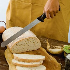 SUGUS HOUSE Professional 10 inch Serrated Bread Knife for kitchen with Ergonomic handles, Bread Cutter, Ultra-Sharp Stainless Steel – Perfect for Slicing Bread, Cake (10 inch Blade, Black)