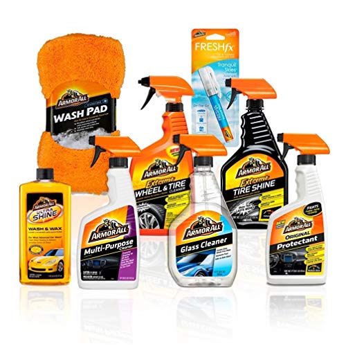 Armor All, AA255, 2.5 Gallon 2 Peak HP Wet/Dry Utility Shop Vacuum, Orange and Premier Car Care Kit by, Includes Car Wax & Wash Kit, Glass Cleaner, Car Air Freshener, Tire & Wheel Cleaner, 8 Pieces