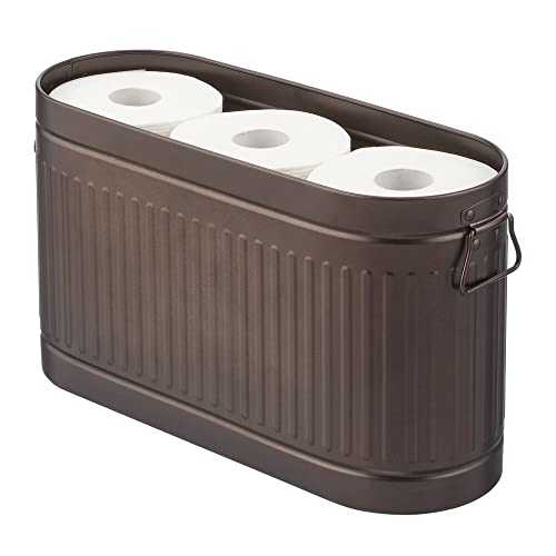 mDesign Large Steel Free Standing Toilet Paper Organizer, 6-Roll Tissue Storage Holder Container Bin for Bathroom Floor, Fits Under Sink, Vanity, Shelf, In Cabinet, or Corner Oscar Collection - Bronze