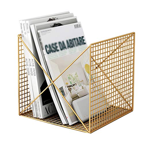 Desktop Magazine Rack Newspaper Rack Book Shelf Storage Rack Metal Wire Letter Rack Display Stand Support Rack Desk Office 25X24X24CM MUMUJIN (Color : Gold)