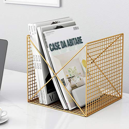 Desktop Magazine Rack Newspaper Rack Book Shelf Storage Rack Metal Wire Letter Rack Display Stand Support Rack Desk Office 25X24X24CM MUMUJIN (Color : Gold)