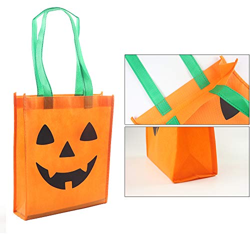 10 Packs Halloween Jack o Lantern Pumpkin Bags Trick or Treat Tote Bags Non-Woven Bags Candy Party Gift Handles Bags Bag 9.8 x11.8 Inch