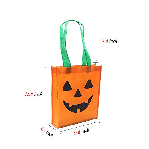 10 Packs Halloween Jack o Lantern Pumpkin Bags Trick or Treat Tote Bags Non-Woven Bags Candy Party Gift Handles Bags Bag 9.8 x11.8 Inch