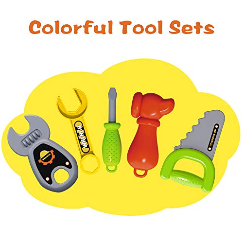 UNIH Kids Tool Sets for Boys Age 2-4 Childs Carpenter Preschool Fixing Tool Kit with Yellow Box, Toys for 2 Year Old Boy