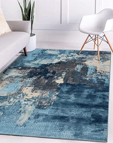 LUXE WEAVERS Rug Nuvola 8722 Blue Distressed Abstract Area Rug 2x3