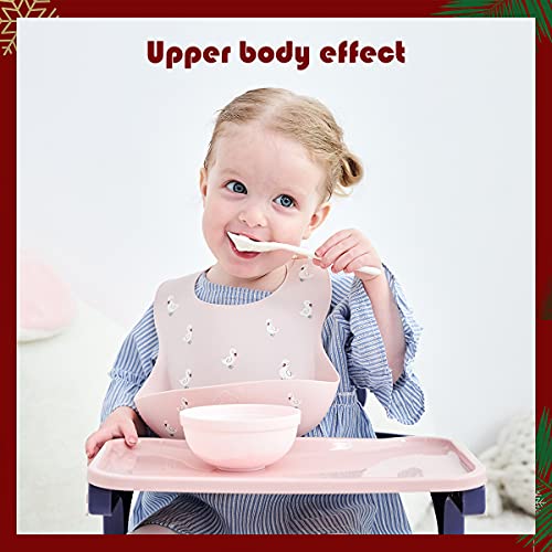 Little Dimsum Silicone Baby Bibs Soft Comfortable Baby Food Bibs Waterproof Feeding Bibs Toddlers Adjustable Silicone Bibs Baby with Food Catcher Easy Wipes Clean,Snowman&elk