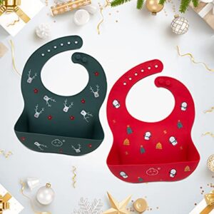 Little Dimsum Silicone Baby Bibs Soft Comfortable Baby Food Bibs Waterproof Feeding Bibs Toddlers Adjustable Silicone Bibs Baby with Food Catcher Easy Wipes Clean,Snowman&elk