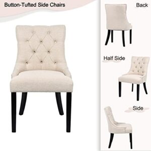 Dining Room Chairs Set of 2 Button-Tufted Parsons Accent Armless Modern Fabric Upholstered Padded Side Chairs with Sturdy Wood Legs for Restaurant Office Lobby Lounge Living Room, Beige