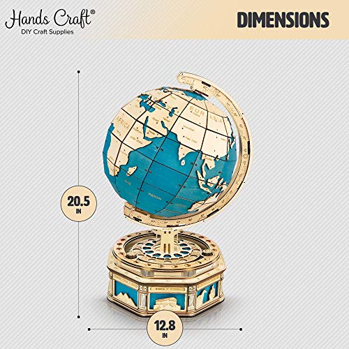 Hands Craft DIY 3D Wooden Puzzle – Globe Earth Mechanical Assembly Model Kit with Secret Locker Brain Teaser Educational STEM Toy Adults and Teens to Build Safe and Non-Toxic Laser Cut Wood ST002