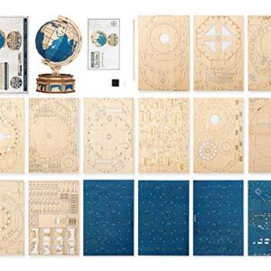 Hands Craft DIY 3D Wooden Puzzle – Globe Earth Mechanical Assembly Model Kit with Secret Locker Brain Teaser Educational STEM Toy Adults and Teens to Build Safe and Non-Toxic Laser Cut Wood ST002