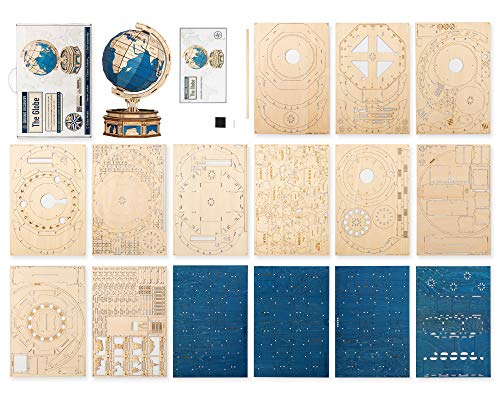 Hands Craft DIY 3D Wooden Puzzle – Globe Earth Mechanical Assembly Model Kit with Secret Locker Brain Teaser Educational STEM Toy Adults and Teens to Build Safe and Non-Toxic Laser Cut Wood ST002