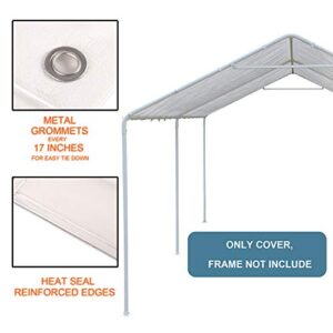 Thanaddo 10 x 20 Ft Carport Replacement Canopy Cover Garage Top Tent Shelter Tarp with Free 48 Ball Bungee Cords,White(Only Cover, Frame Not Include) (10x20 Ft, White)