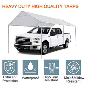 Thanaddo 10 x 20 Ft Carport Replacement Canopy Cover Garage Top Tent Shelter Tarp with Free 48 Ball Bungee Cords,White(Only Cover, Frame Not Include) (10x20 Ft, White)