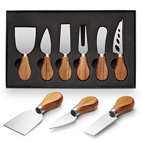 HyChill Cheese Knife Set 6-piece Cheese Knife with Acacia Wood Handle Stainless Steel Cheese Slicer Cheese Cutter…