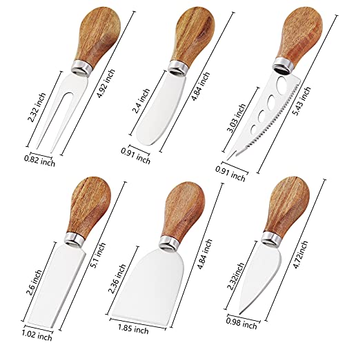 HyChill Cheese Knife Set 6-piece Cheese Knife with Acacia Wood Handle Stainless Steel Cheese Slicer Cheese Cutter…