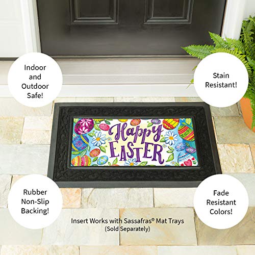 Evergreen Sassafras Happy Easter Eggs Interchangeable Entrance Doormat | Indoor and Outdoor | 22-inches x 10-inches | Non-Slip Backing | All-Season | Low Profile | Home Décor