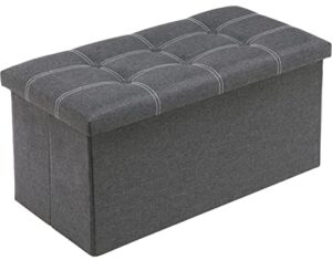 youdesure folding storage ottoman bench for living room, 30 inch storage bench with padded seat for bedroom hallway, holds up to 350lbs, linen fabric grey