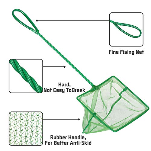 DAGUANZHI 3in 4in 6in Aquarium Fish Net Fine Mesh Net Quick Catch Nets Nylon Fishing Nets with Long Plastic Handle for Fish Tank, Green