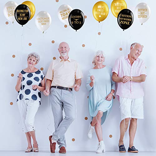 48 Pieces 12 Inches Retirement Balloons Decoration Happy Retirement Supplies Fun Retirement Latex Balloons for Women and Men Retirement Party Decoration Indoor Outdoor (Black, White, Gold)