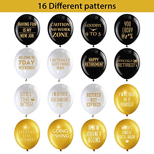 48 Pieces 12 Inches Retirement Balloons Decoration Happy Retirement Supplies Fun Retirement Latex Balloons for Women and Men Retirement Party Decoration Indoor Outdoor (Black, White, Gold)