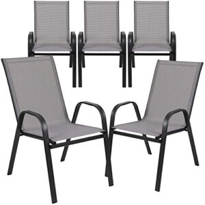 flash furniture 5 pack brazos series gray outdoor stack chair with flex comfort material and metal frame