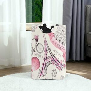 AUUXVA Laundry Basket Eiffel Tower Paris France Flower Laundry Hamper Collapsible Oxford Dirty Clothes Bag Kids Toy Storage Organizer with Handles for Home College Dorm Bathroom