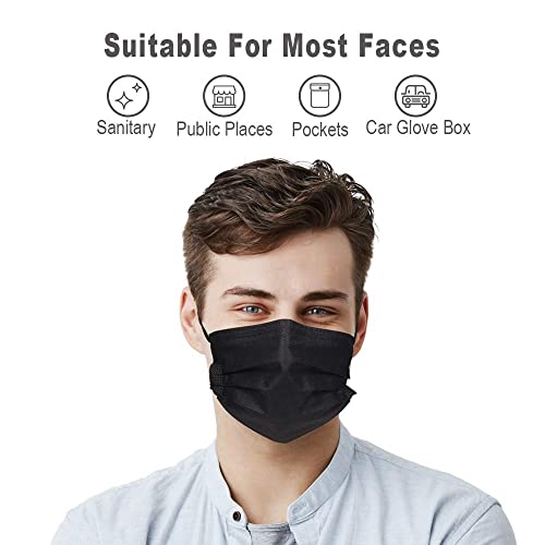 Comix Face-Mask with 3-Layer Black Disposable Face Masks, Pack of 50