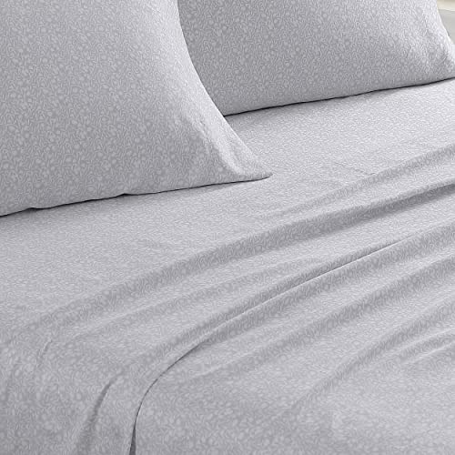 Laura Ashley Home - King Sheets, Soft Sateen Cotton Bedding Set - Sleek, Smooth, & Breathable Home Decor, Winnie Grey