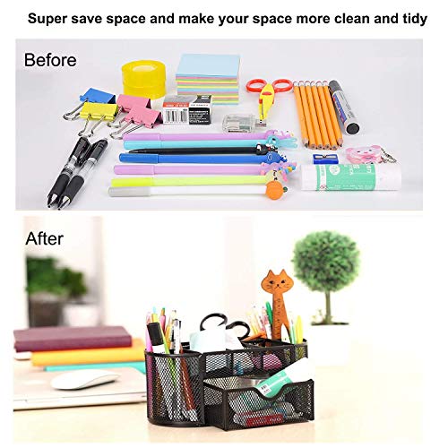 Desk Organizer,Office Supplies Desk Organization Accessories Pen Holder Organizers Set Multi-Functional Mesh Storage Caddy with 8 Compartments + 1 Drawer for Office School Home Supply