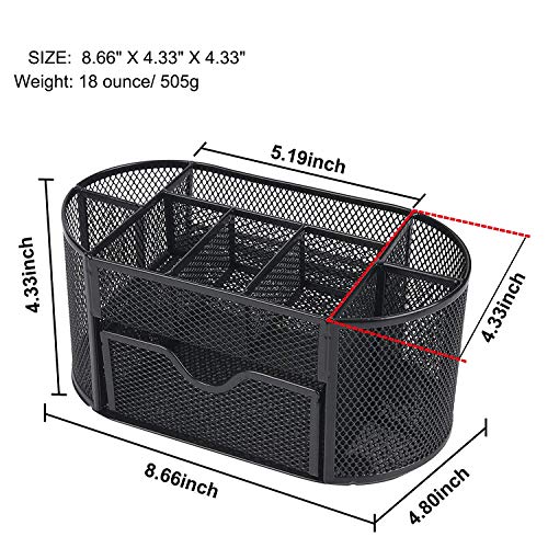 Desk Organizer,Office Supplies Desk Organization Accessories Pen Holder Organizers Set Multi-Functional Mesh Storage Caddy with 8 Compartments + 1 Drawer for Office School Home Supply