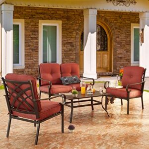 patiofestival patio furniture set 4 piece outdoors sofas with 6.3 inch cushion metal bistro conversation set(burgundy red)