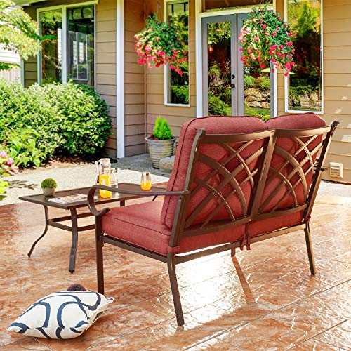 PatioFestival Patio Furniture Set 4 Piece Outdoors Sofas with 6.3 Inch Cushion Metal Bistro Conversation Set(Burgundy Red)