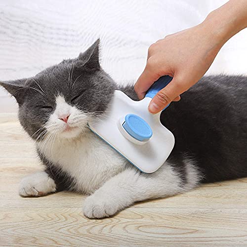 Atlamia Self Cleaning Slicker Brush,Dog Brush & Cat Brush with Massage Particles,Removes Loose Hair & Tangles,Skin Friendly & Promote Circulation-Blue