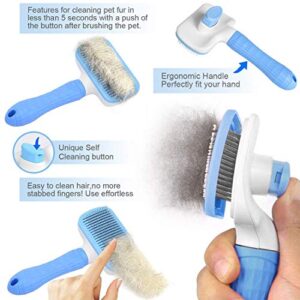 Atlamia Self Cleaning Slicker Brush,Dog Brush & Cat Brush with Massage Particles,Removes Loose Hair & Tangles,Skin Friendly & Promote Circulation-Blue