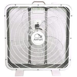 AIR FORT 20" inch Box Fan - 3 Settings, Carry Handle, White Square Fan