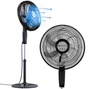 comfort zone powrcurve czst180bs 18" stand fan - 6 blades, tri-curve grill for less noise - 180° adjustable tilt, 3-speed button control, black/silver