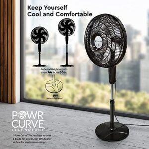 Comfort Zone PowrCurve CZST180BS 18" Stand Fan - 6 Blades, Tri-Curve Grill for Less Noise - 180° Adjustable Tilt, 3-Speed Button Control, Black/Silver