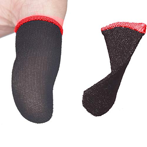 MOMOFLY 150 Second Quick Dry Ultra-Thin Carbon Fiber (16 PCs) Gaming Thumb Sleeves Touch Screen Anti-Sweat Shoot Aim Finger Cot for PUBG Mobile, Mobile Gaming, Android iOS Tablet (RED)