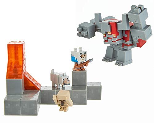 Mattel Minecraft Dungeons Redstone Monstrosity Mangle with Redstone Monstrosity, Armored Valorie, Iron Golem, Summoned Wolf, Battle in a Box, Gift for Kids Age 6 and Older