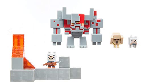 Mattel Minecraft Dungeons Redstone Monstrosity Mangle with Redstone Monstrosity, Armored Valorie, Iron Golem, Summoned Wolf, Battle in a Box, Gift for Kids Age 6 and Older