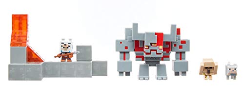 Mattel Minecraft Dungeons Redstone Monstrosity Mangle with Redstone Monstrosity, Armored Valorie, Iron Golem, Summoned Wolf, Battle in a Box, Gift for Kids Age 6 and Older