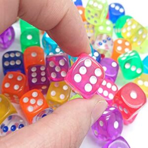 50 Pack 6 Sided Game Dice 16MM Acrylic Dice for Board Games and Teaching Math, 10 Colors