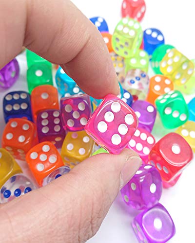 50 Pack 6 Sided Game Dice 16MM Acrylic Dice for Board Games and Teaching Math, 10 Colors