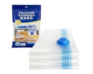 vacuum storage bags 3 pack large vacuum sealed bags for clothes 3 large (32x24“) premium reusable space saving storage bags for comforters and blankets (3, large)