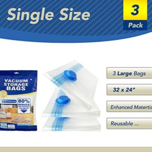 Vacuum Storage Bags 3 Pack Large Vacuum sealed bags for Clothes 3 Large (32x24“) Premium Reusable Space Saving storage bags for comforters and blankets (3, Large)