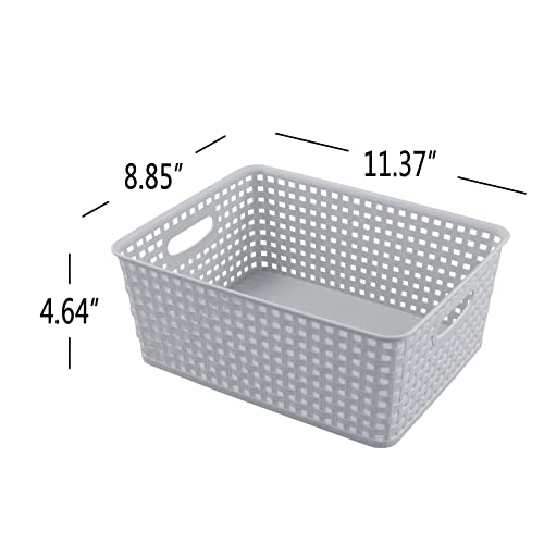 Yarebest 4-Pack Grey Woven Basket Bin, Plastic Storage Organizer Basket