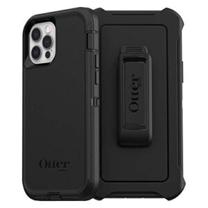 otterbox iphone 12 & iphone 12 pro defender series case - black, rugged & durable, with port protection, includes holster clip kickstand