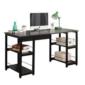 computer desk, computer desk with shelves, 55 inches office desk with 4 storage shelves, large space home office desks trestle desk workstations, modern desk writing desk for home office (black)