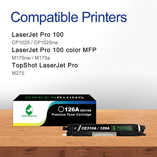 GREENRHINO Remanufactured Toner Cartridge Replacement for HP 126A CE310A CP1021 CP1022 CP1023 CP1025 CP1025nw CP1026nw CP1027nw CP1028nw ; MFP M175 M275 (Black, 1-Pack)